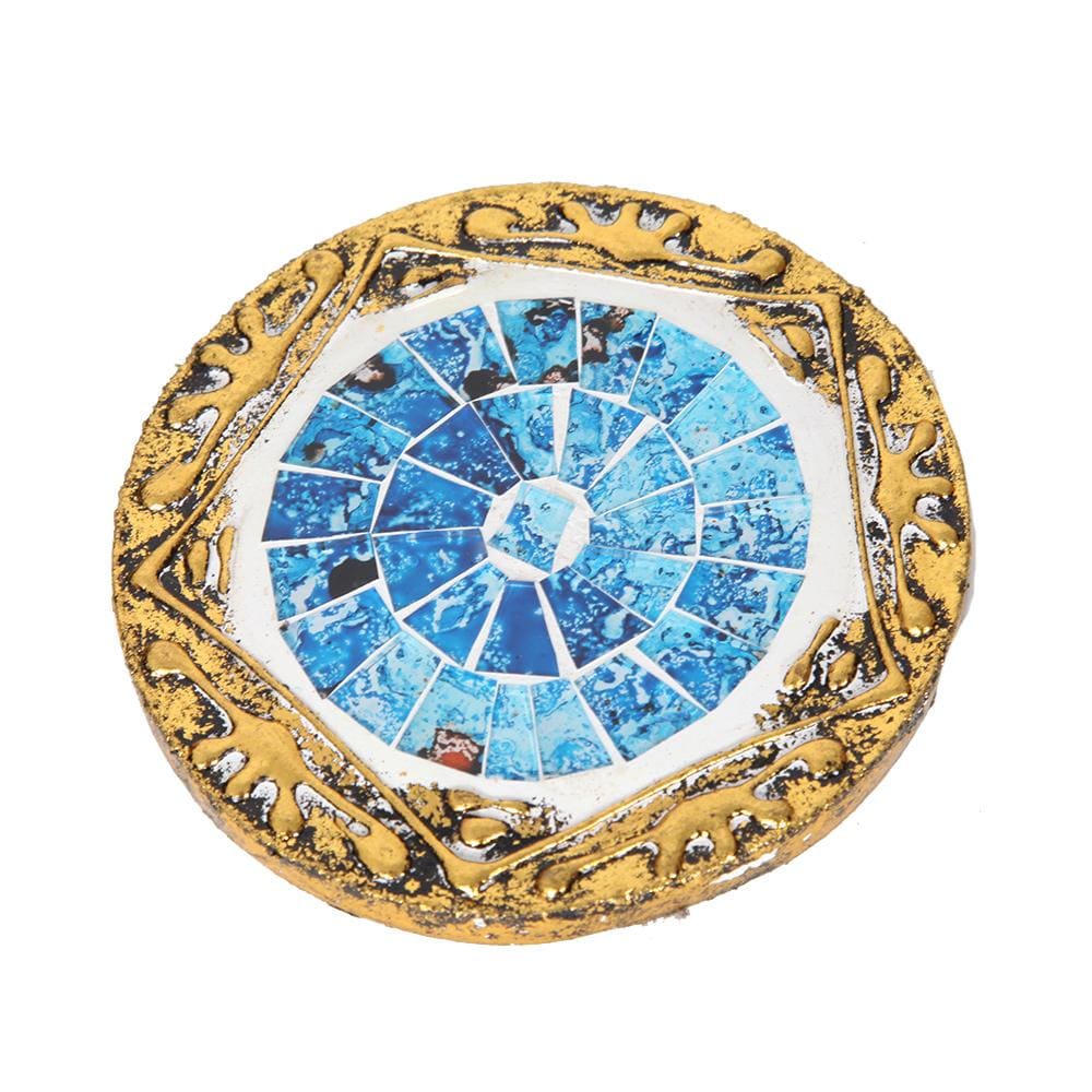 Set of 4 gold coloured round coasters, blue mosaic.. – The Hippy ...